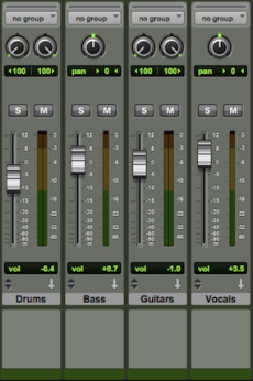 Setting up drum bus, guitar bus & vocal bus channels using auxiliary tracks