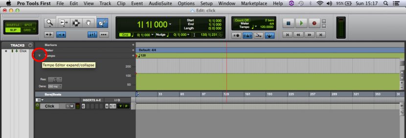 How to control the meter and tempo of the click track in Pro Tools First