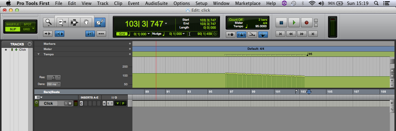 How to control the meter and tempo of the click track in Pro Tools First