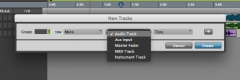 How to create a new track in Pro Tools First (for audio, midi, aux etc.)